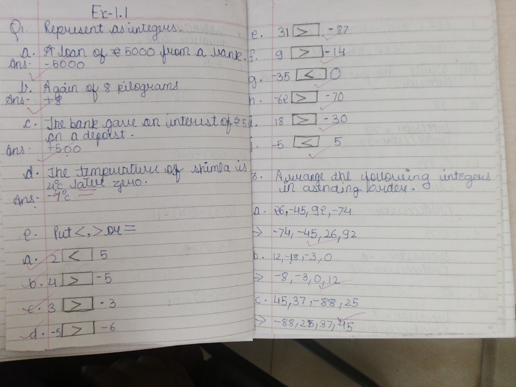 PIS VADODARA STD 7: Grade 7 Math Notebook Work