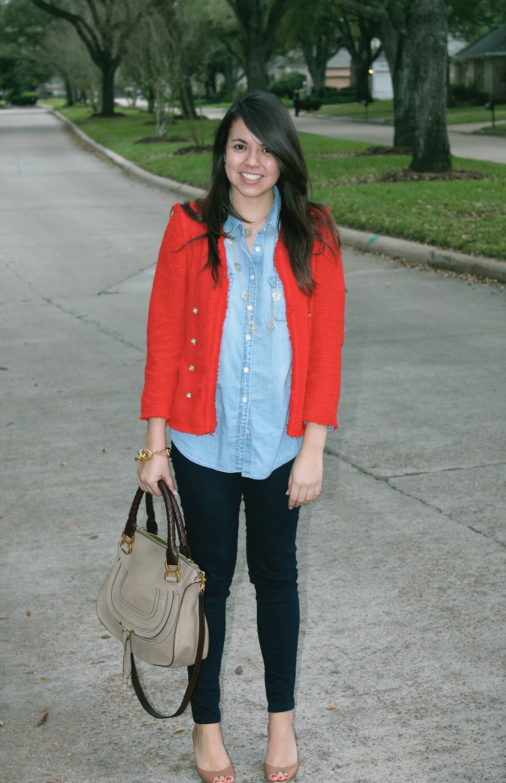 Denim and red - Adored By Alex