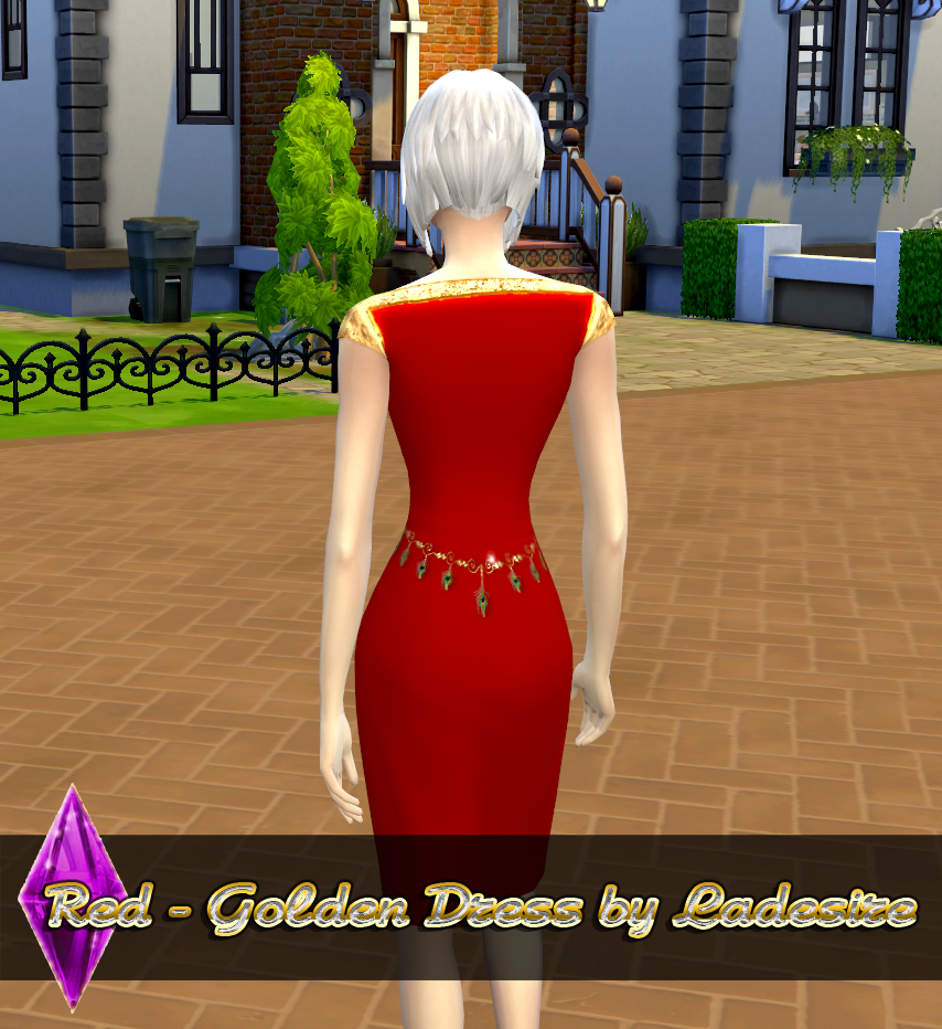 Ladesire's creative corner): The Sims 4 - Red - Golden Dress by Ladesire