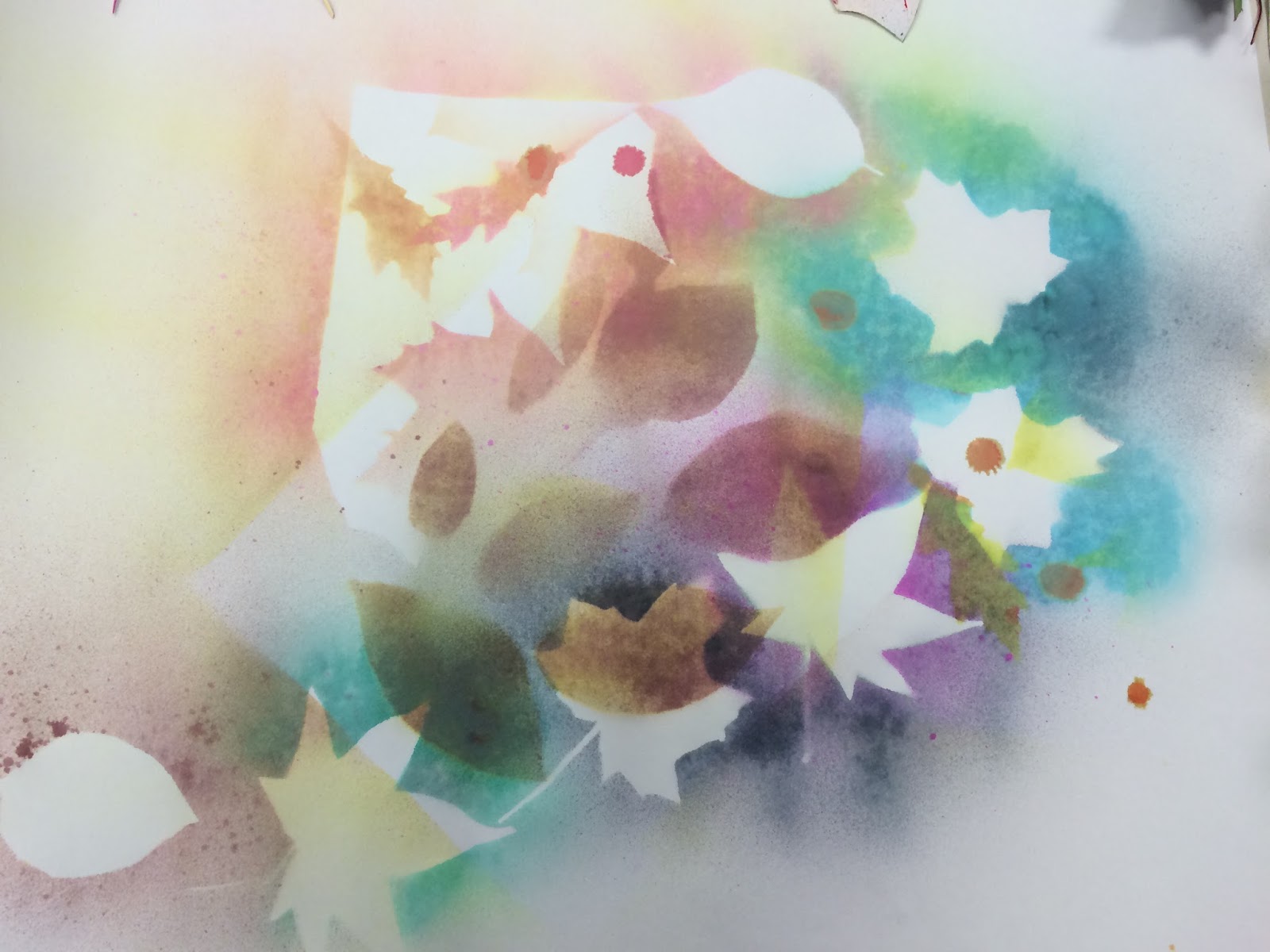 The Helpful Art Teacher: Spray Stenciling Leaves With Liquid Watercolors