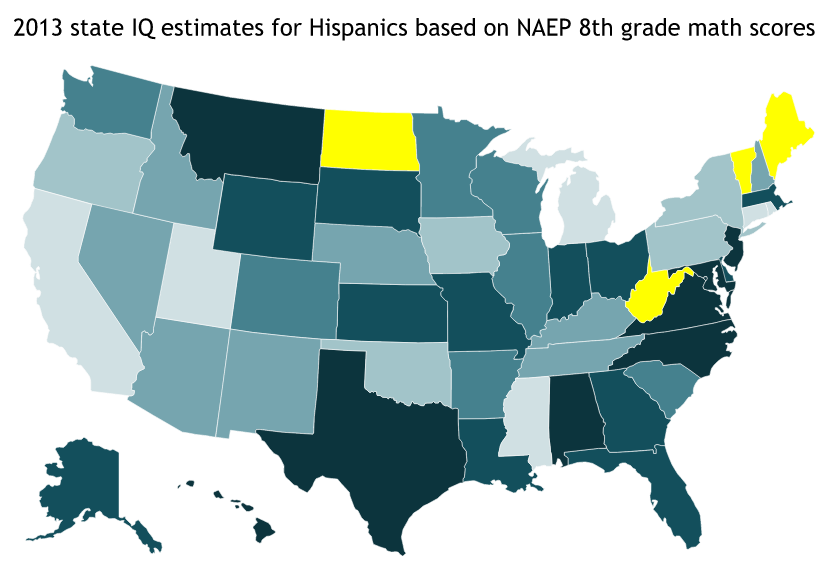 Hispanic IQ by U.S. state [828 × 574]. : r/MapPorn