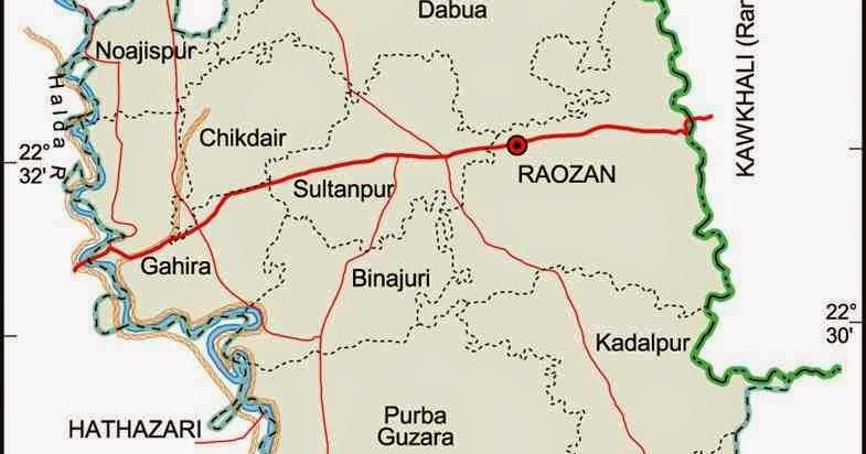 Raozan Upazila Map, Chittagong District, Bangladesh