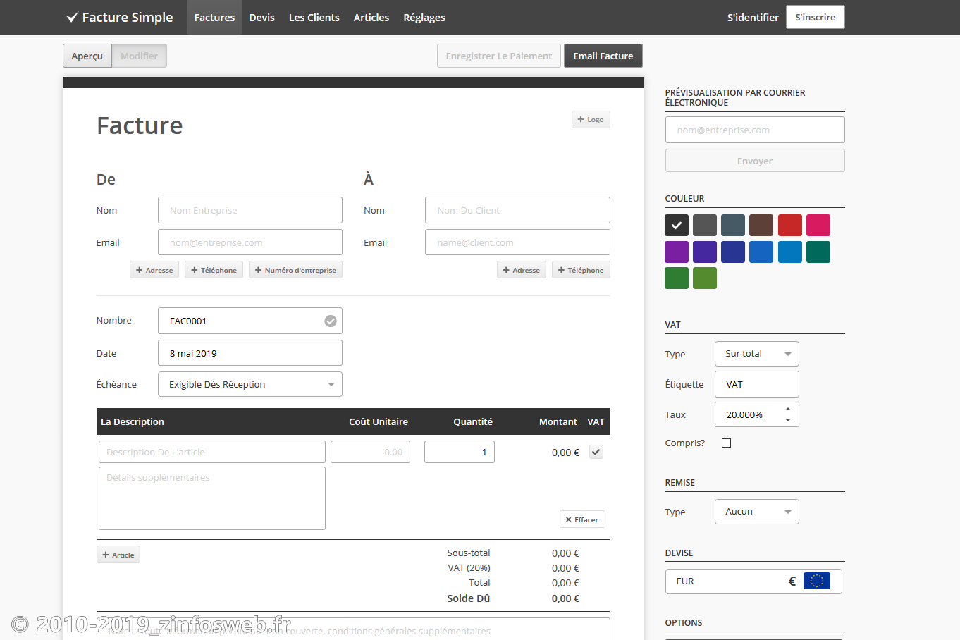 Créer une facture en ligne - 5 solutions gratuites - ZinfosWeb