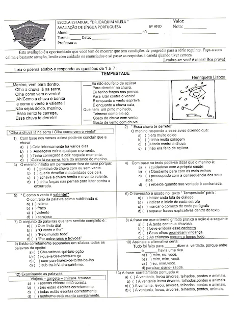 ATIVIDADES DIVERSAS CLÁUDIA: Avaliação de Língua Portuguesa 3