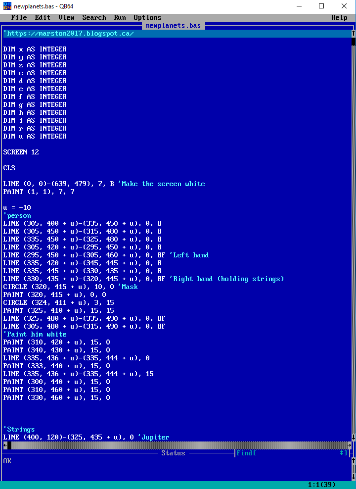 Marston Wagstaff ACSS Info Tech 11 S2 2017: QBasic - Screen 12 Planets