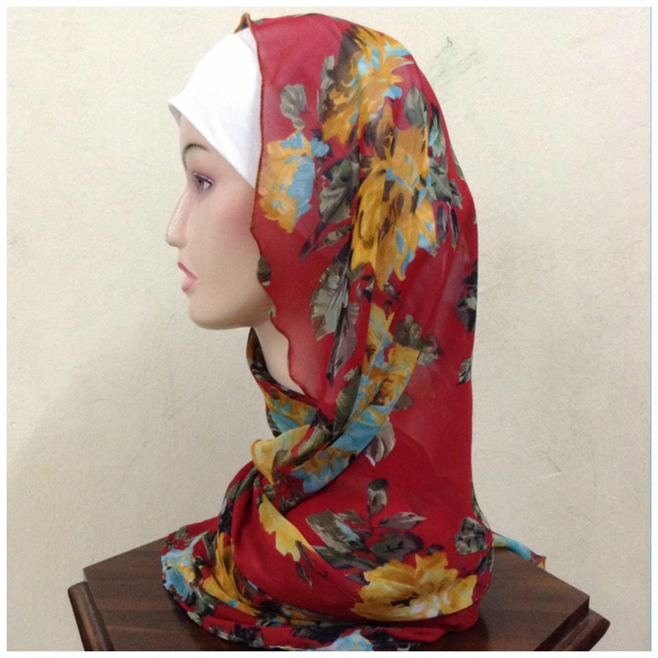 Zarralovers Hijab: Shawl Halfmoon Bercorak Bunga Chiffon