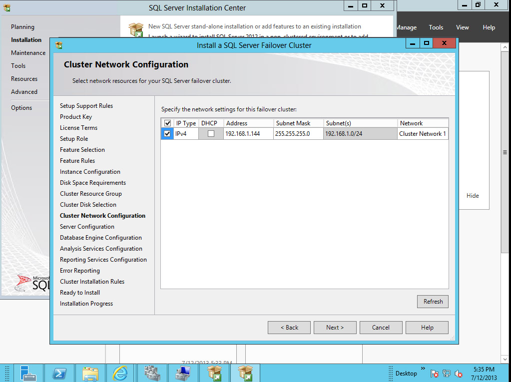 MySQL and SQL Server: Microsoft SQL Server 2012 cluster installation step by step