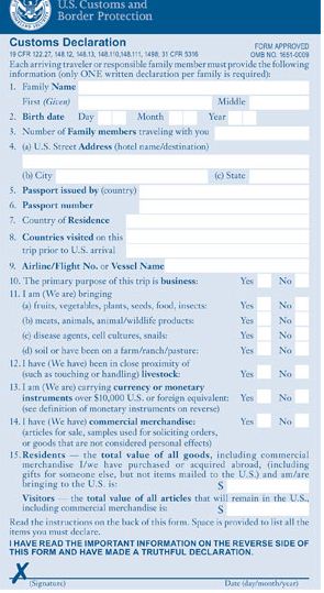 Andrew and Emmas' wedding: US Customs Declaration Form and Entry Into ...