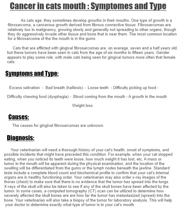 Cancer in cats mouth : Symptomes and Type