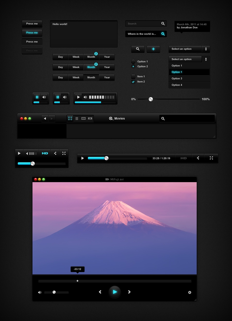 Black UI Kit - free PSD UI kit by Alex Patrascu - DesignInspiration