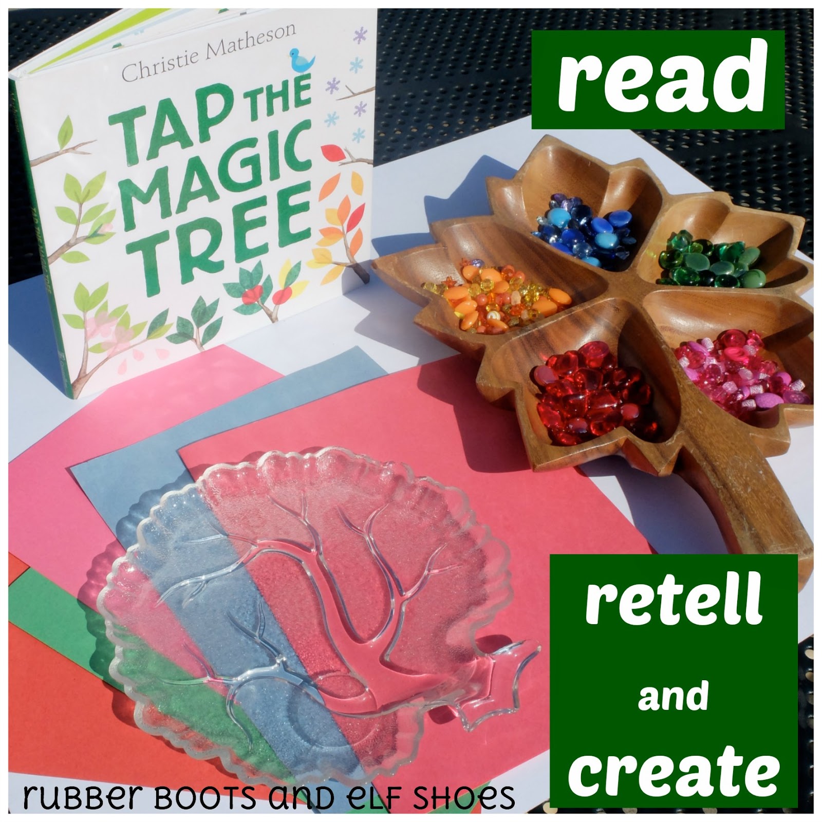 Tap the Magic Tree - read, retell and create - rubber boots and elf shoes