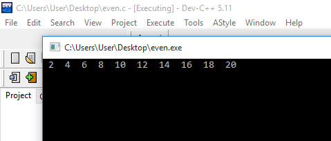 Program in C to display first 10 even numbers using while loop ~ Junior ...