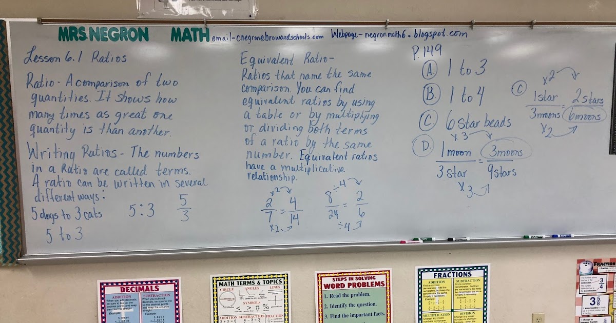 Mrs. Negron 6th Grade Math Class: Lesson 6.1 Ratios