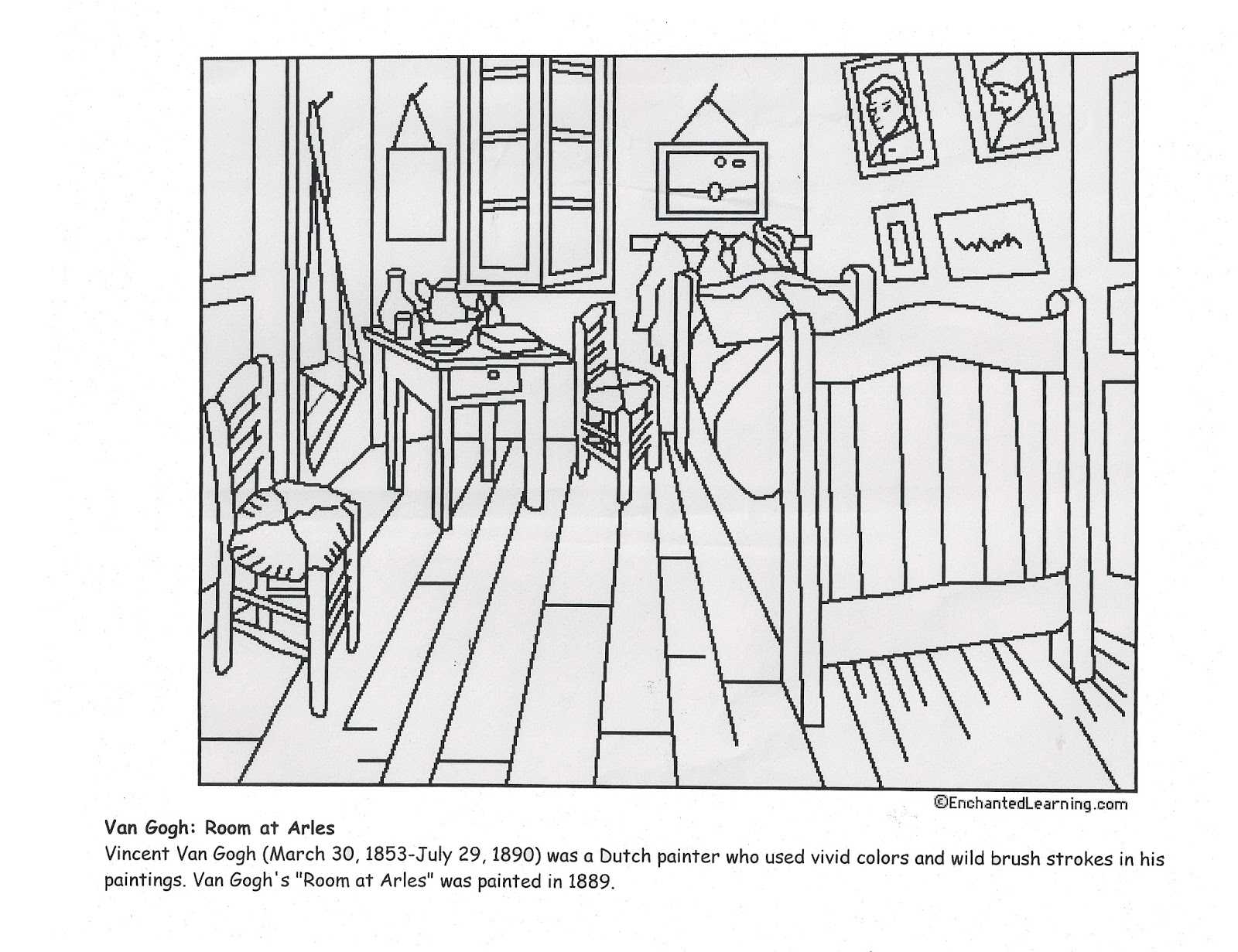 No Corner Suns: Vincent van Gogh's Bedroom at Arles Coloring Page