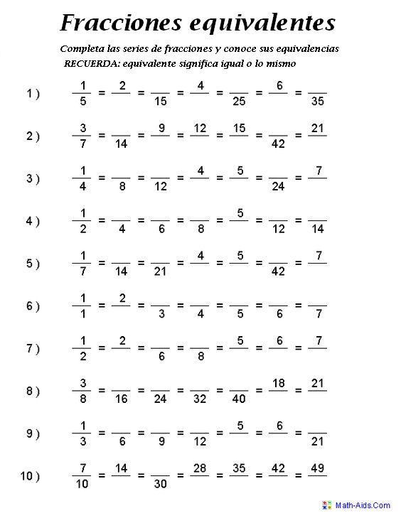 FRACCIONES EQUIVALENTES - todo para tu clase