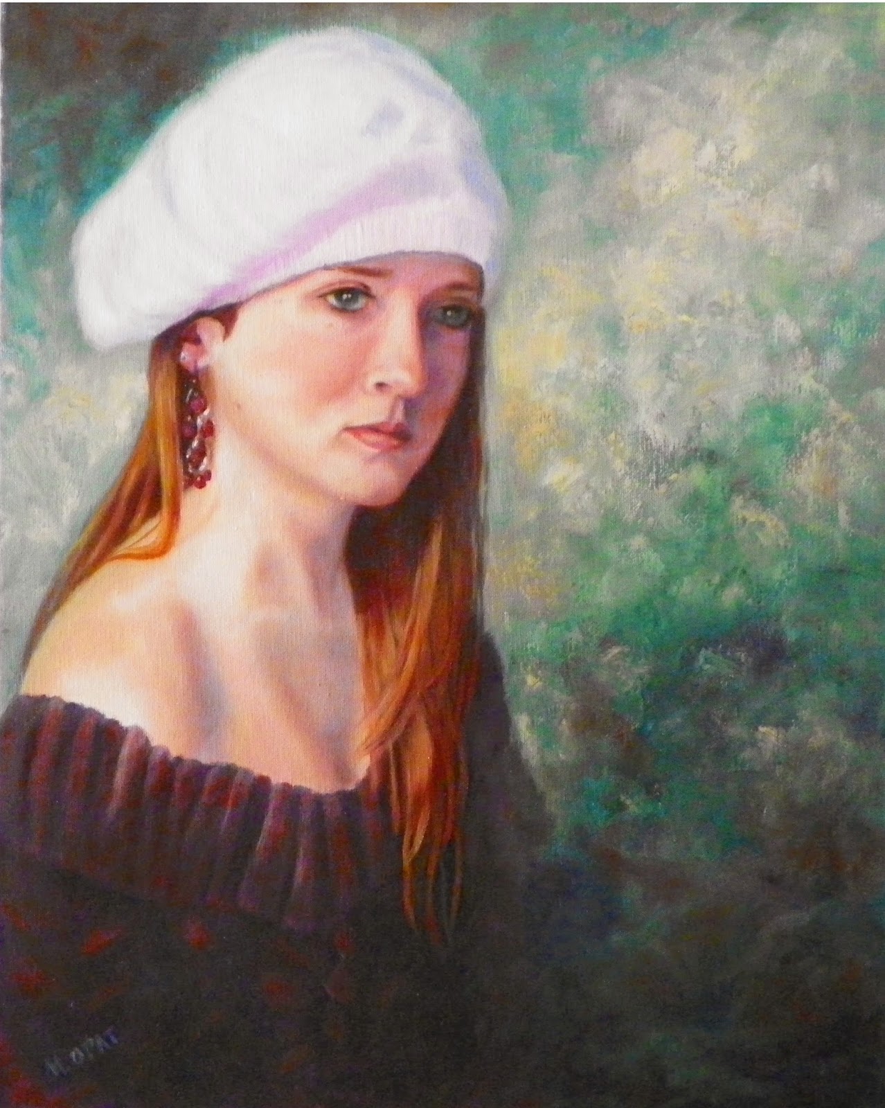 Mary Opat Art: "Pink Hat" Portrait Oil Painting by Arizona Artist Mary Opat