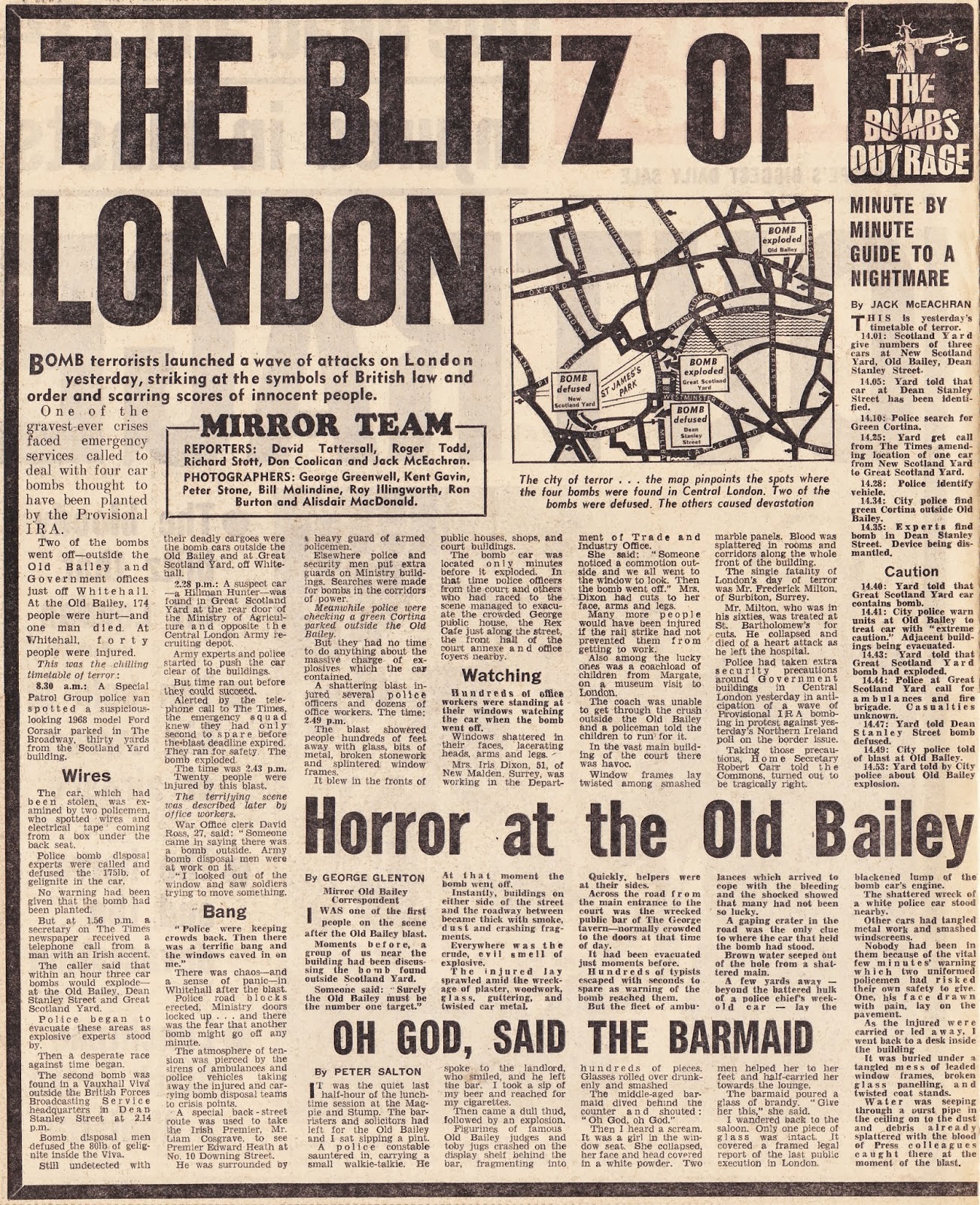 Hold The Front Page: Old Bailey and Whitehall IRA bombings