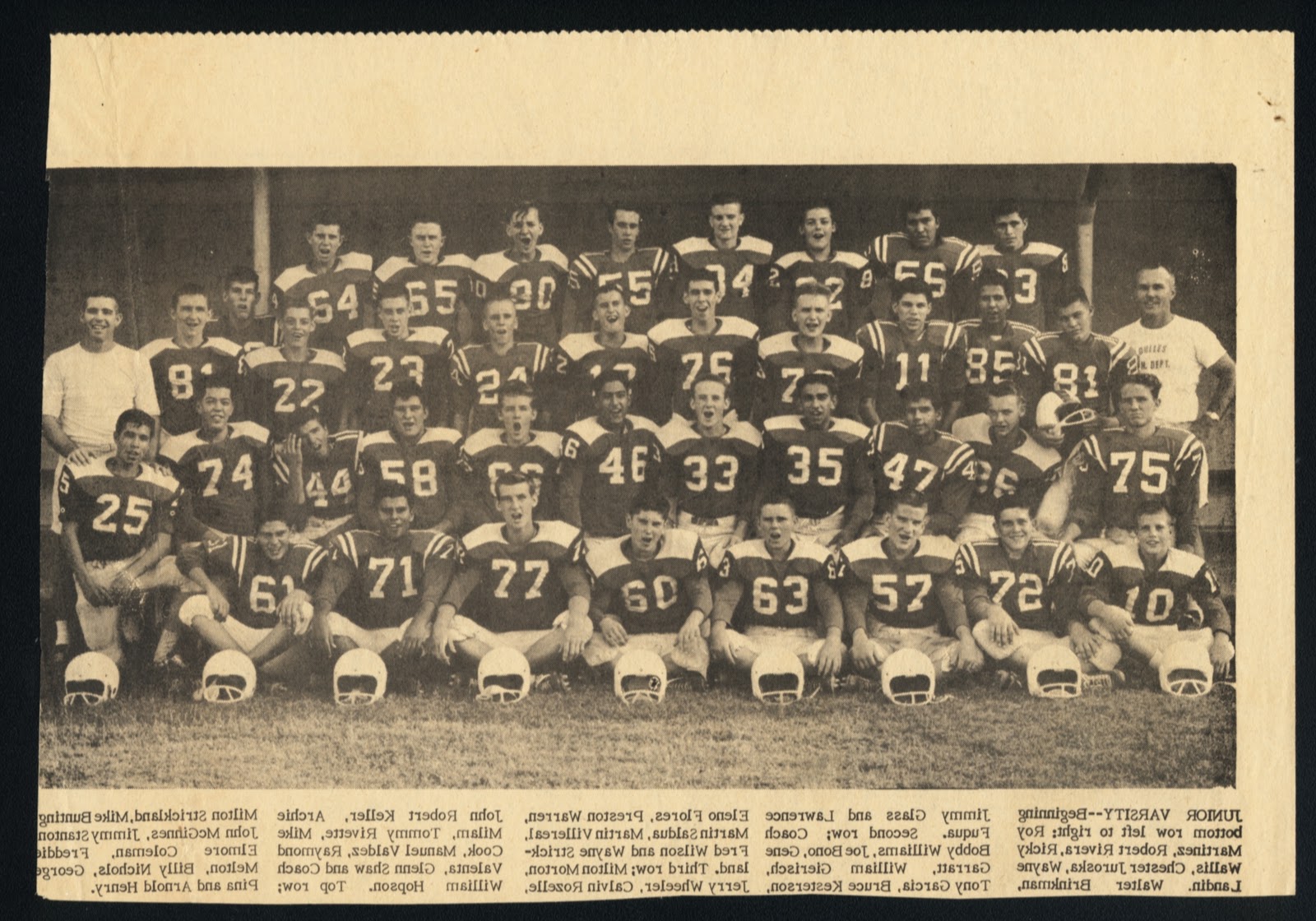 The Old Sugar Land Club House: Dulles JV Football Team, Fall of 1963