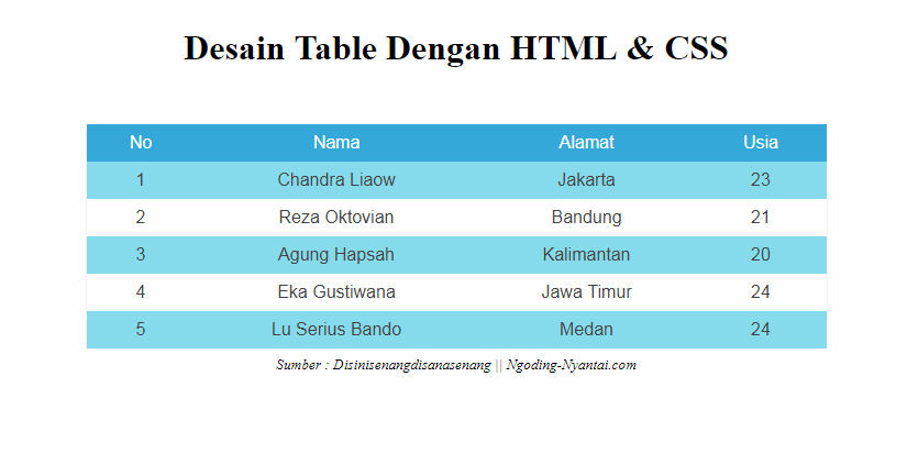 Cara Mendesain Tabel Dengan HTML & CSS. - Ngoding Nyantai