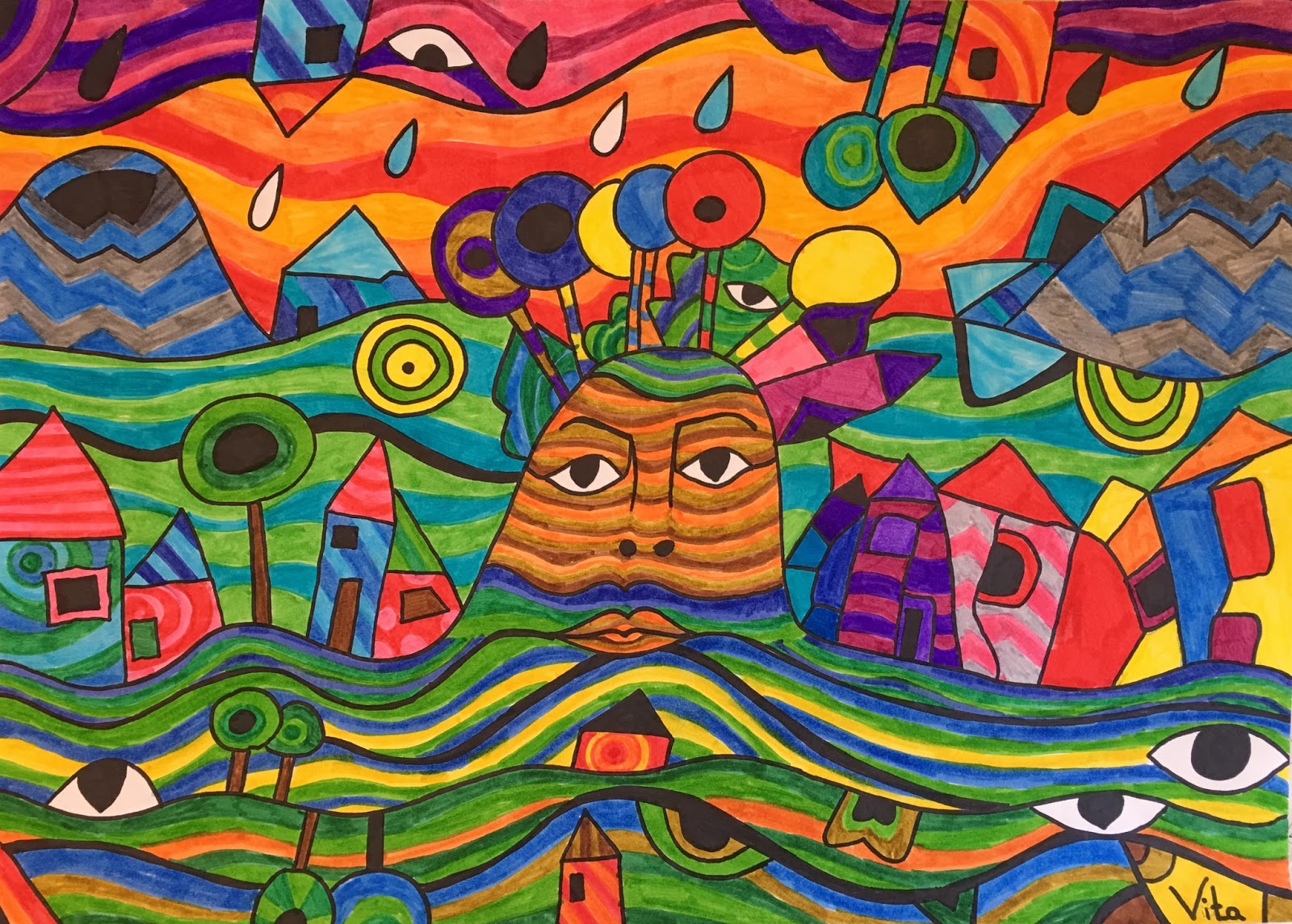 Art Room Britt: Friedensreich Hundertwasser Dreamscapes in Marker