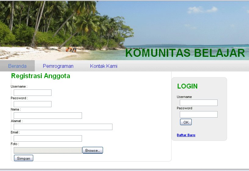 Contoh Aplikasi Web Registrasi Sederhana Menggunakan PHP MySQL