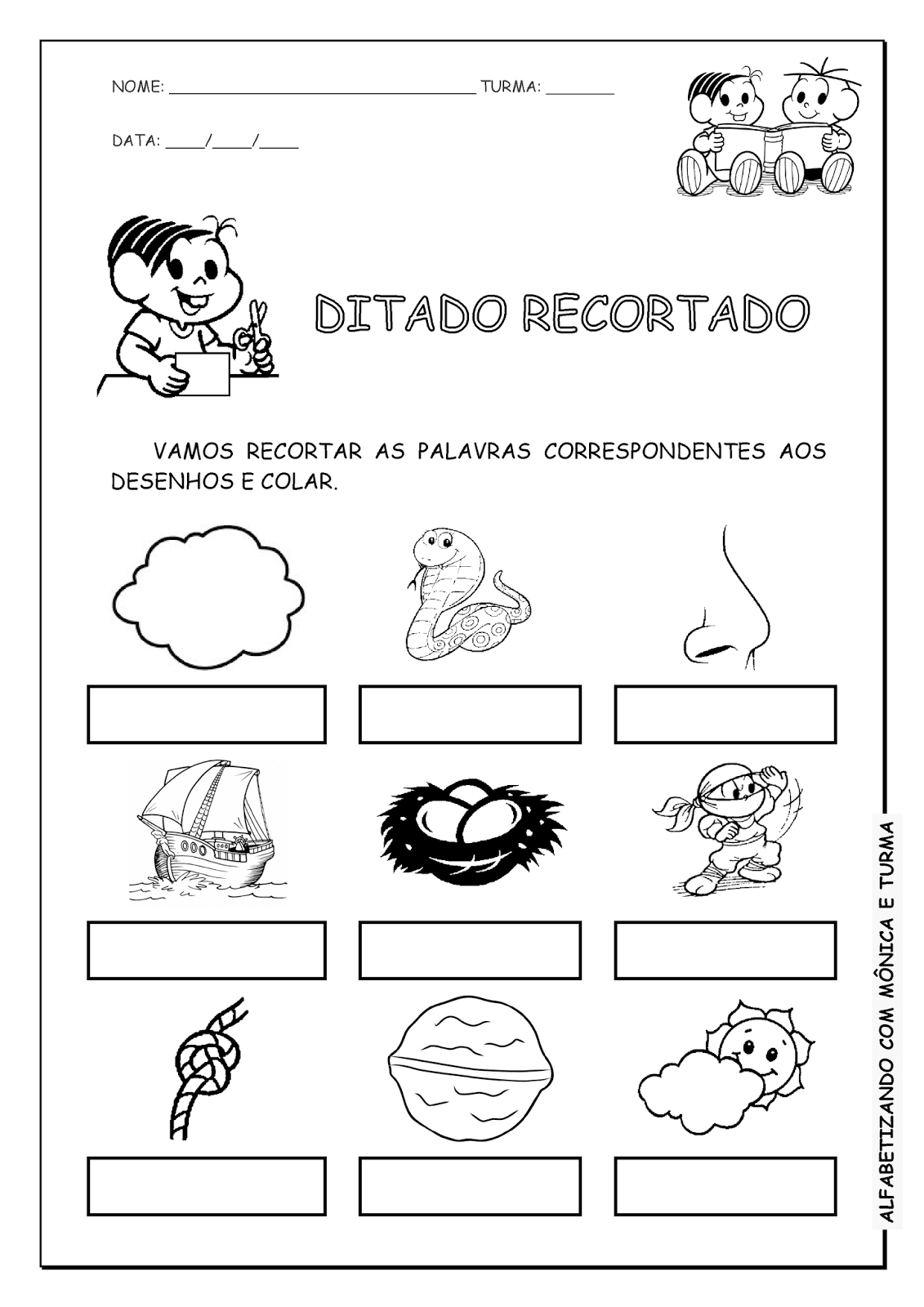 Alfabetizando com Mônica e Turma: Ditado Recortado