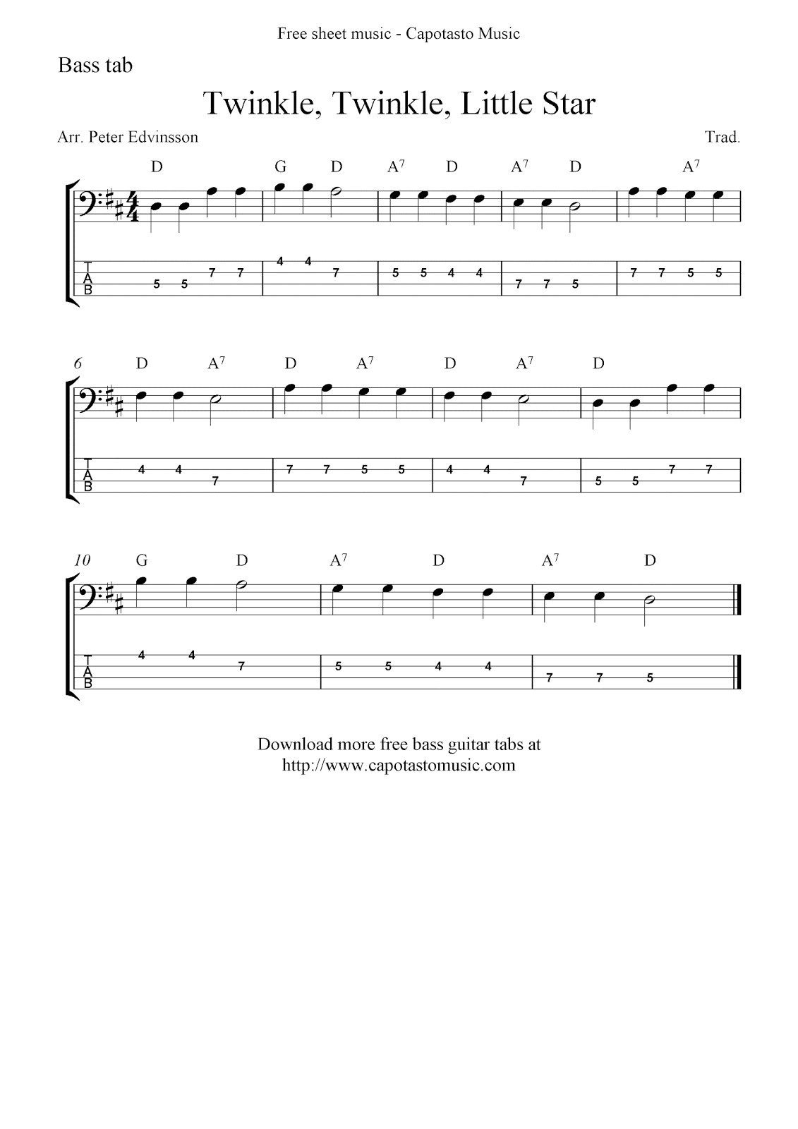 Free Bass Guitar Tab Sheet Music Twinkle Twinkle Little Star