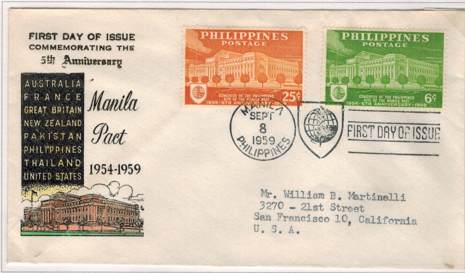 Philippine Republic Stamps : 1959 5th Anniversary Manila Pact