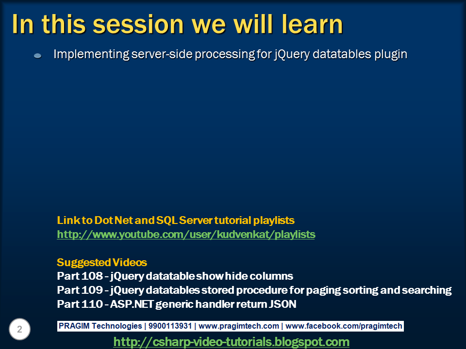 Sql server, .net and c# video tutorial: jQuery datatables server-side ...