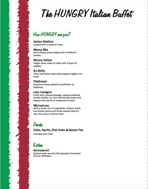 The HUNGRY Italian Buffet: The HUNGRY Italian Buffet Menu