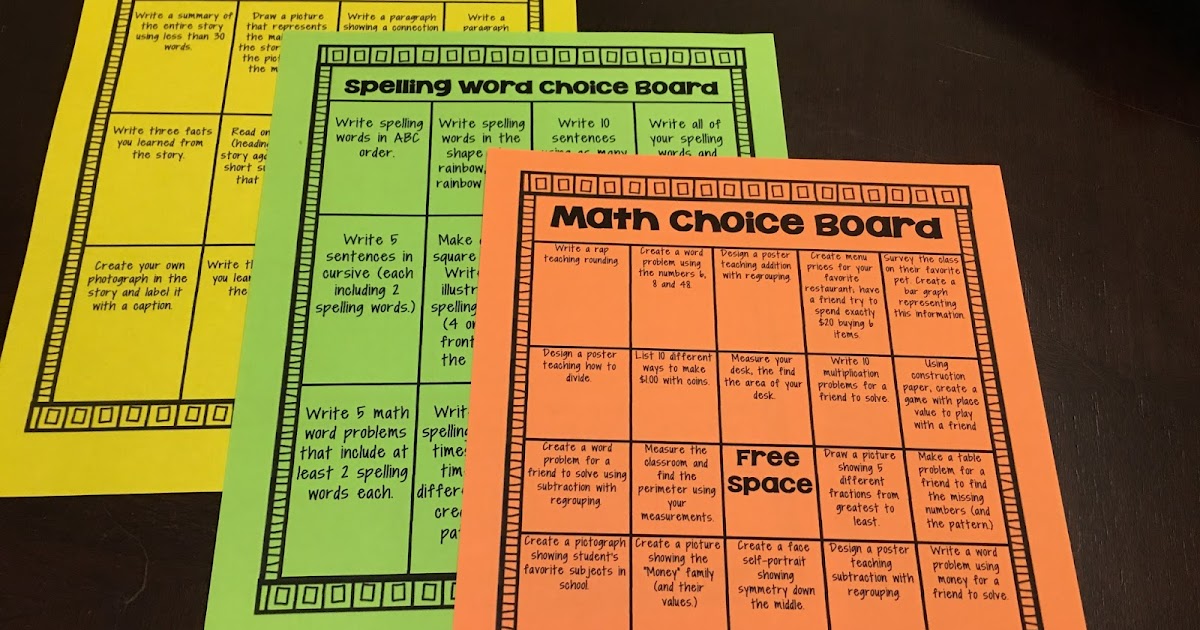Math Choice Board | Hillary's Teaching Adventures