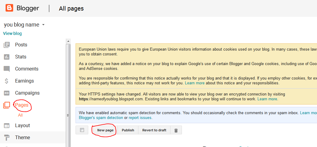 How to add a page to a blogger