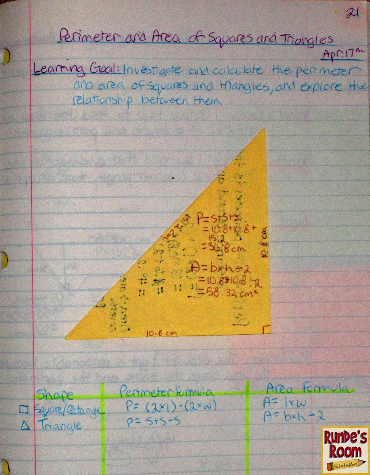 Math Journal Sundays - Comparing Perimeter and Area | RUNDE'S ROOM