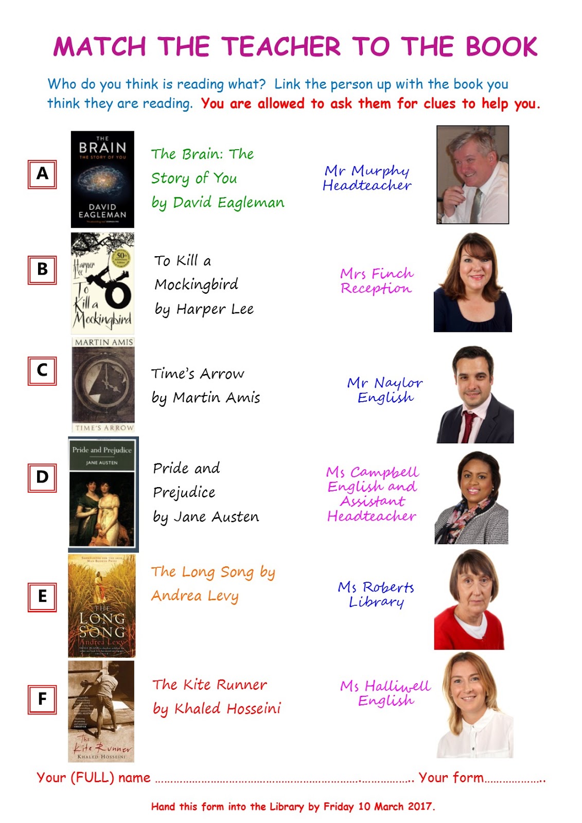 Ravensbourne School Library: Match the Teacher to the Book - winner ...