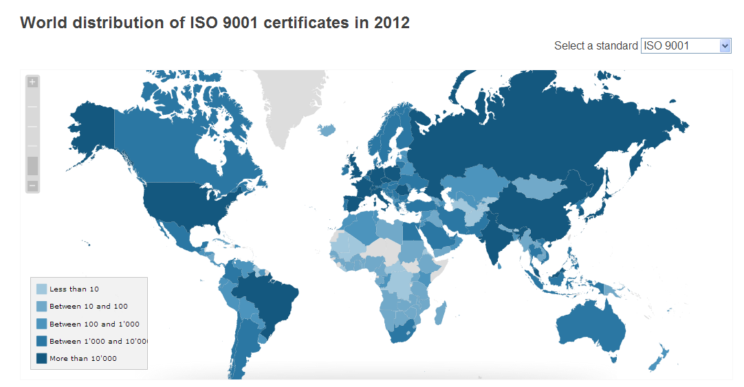 Sevilla capital económica: Certificados ISO 9001 por países