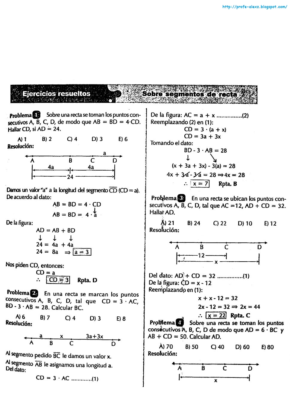 Operaciones con Segmentos de Recta - Ejercicios Resueltos - Geometría ...