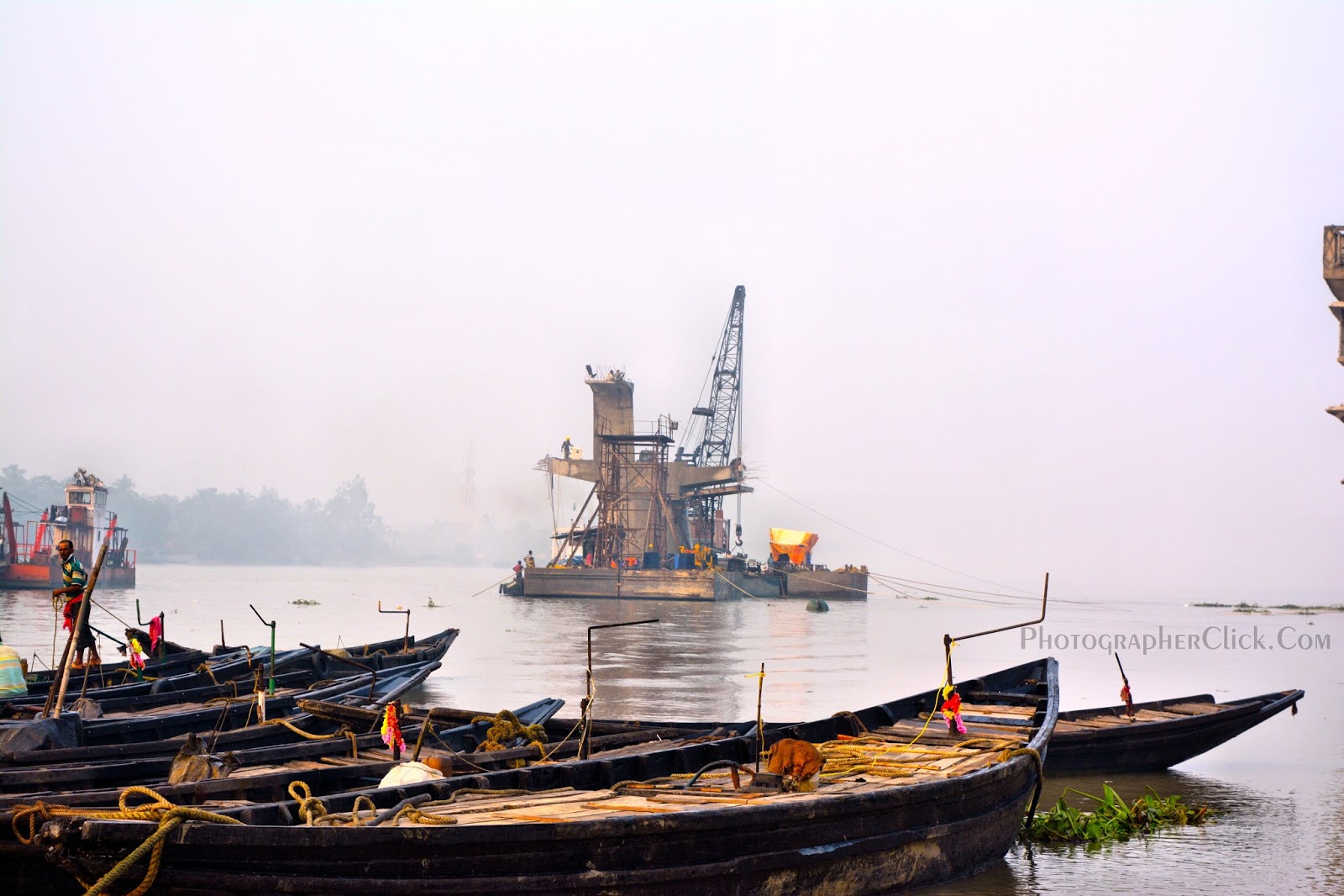 Build Bridge Beside the Boats at Ichamati River Hasnabad