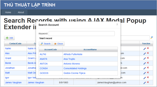 Tìm kiếm dữ liệu sử dụng AJAX Modal Popup Extender trong ASP.Net - Thủ thuật lập trình Asp.net ...