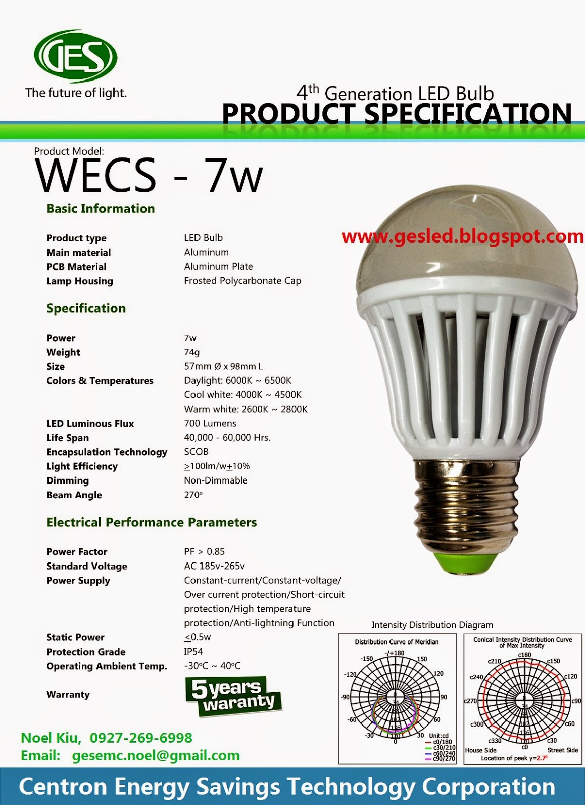 Technical Specifications | GES 4th generation LED lights