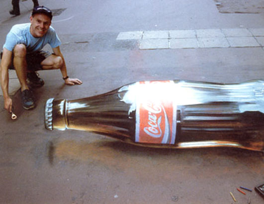Coca-Cola Bottle by julian beever - sidewalk art