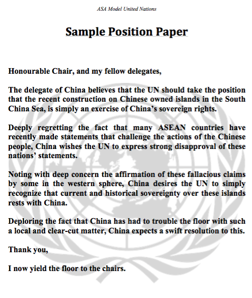 ASA Model United Nations: Position Paper