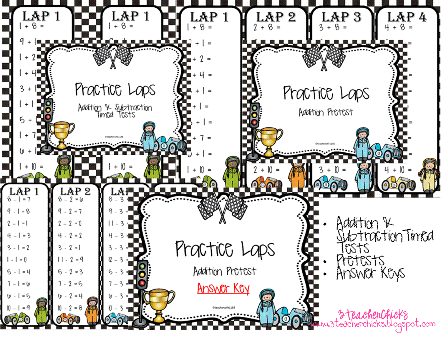 3 Teacher Chicks: Addition & Subtraction Racing School