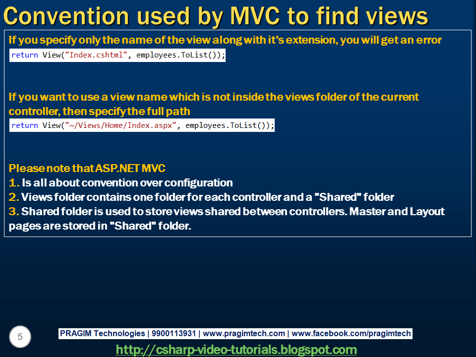 Sql server, .net and c# video tutorial: Part 32 - How does a controller find a view