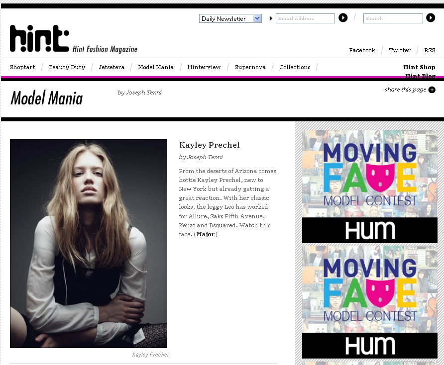 MAJOR MODEL WOMEN: Model Mania: Kayley for Hintmag.com