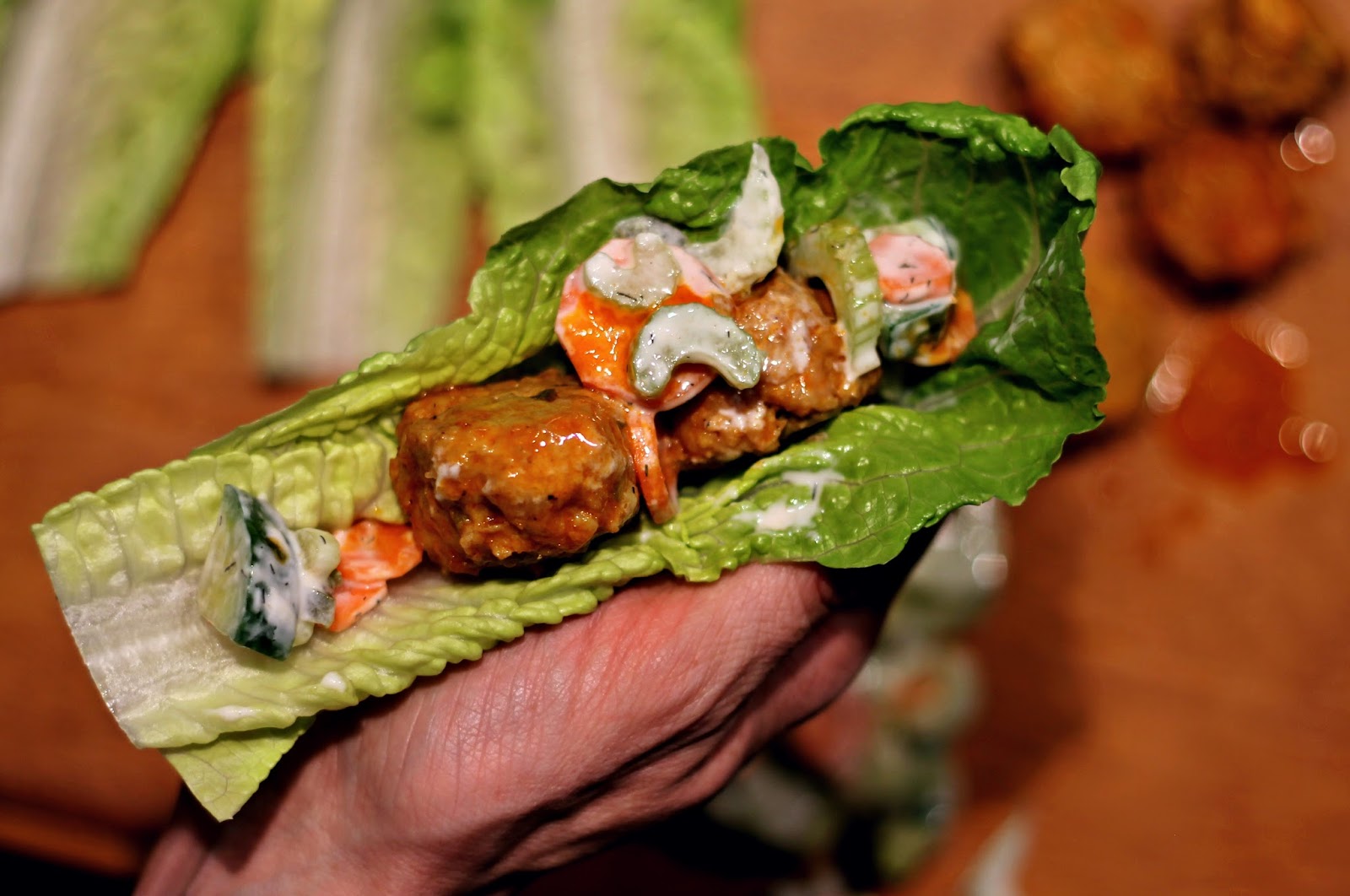 Buffalo Meatballs with Carrot & Celery Ranch Salad