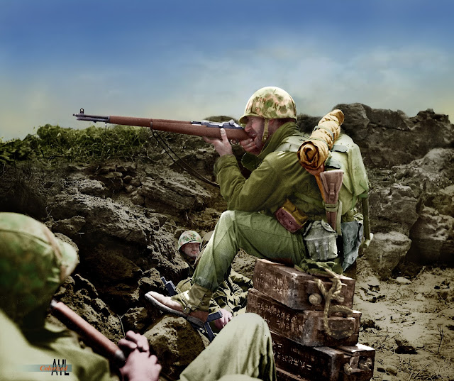 Colors for a Bygone Era: Colorized photo of a U.S. Marine aiming his ...