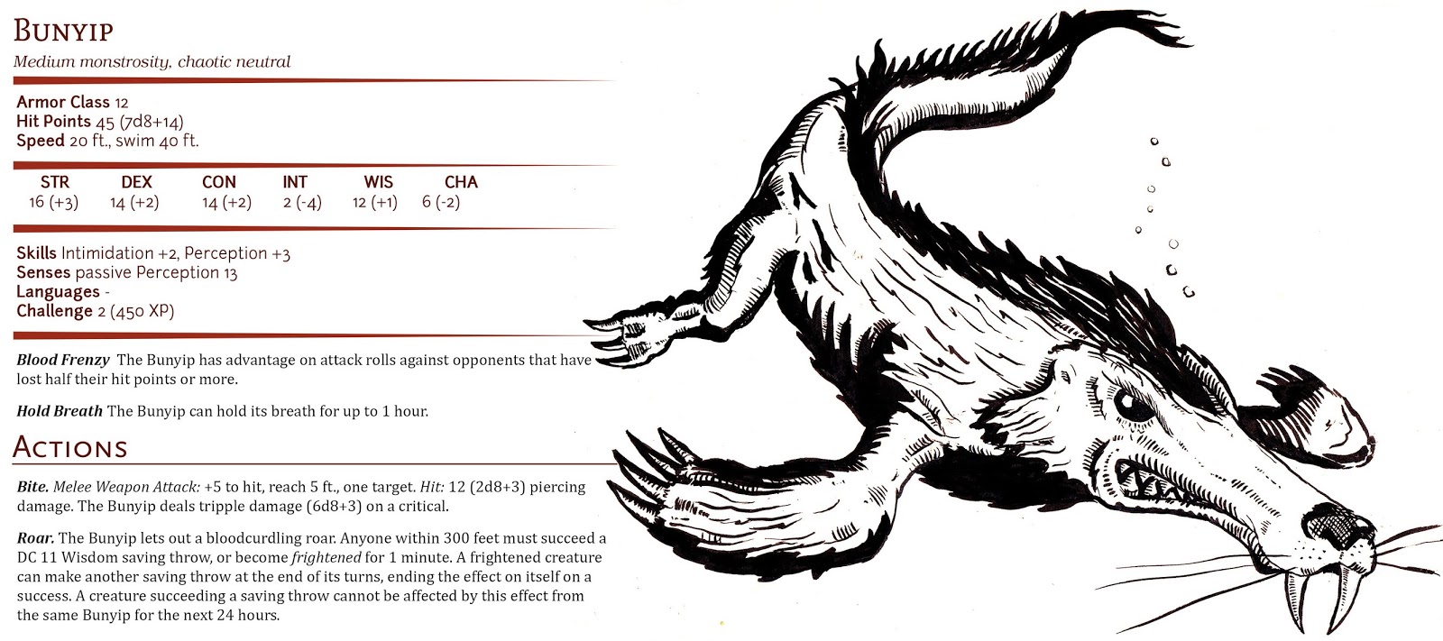 Inktober Monstrosities: B for Bunyip