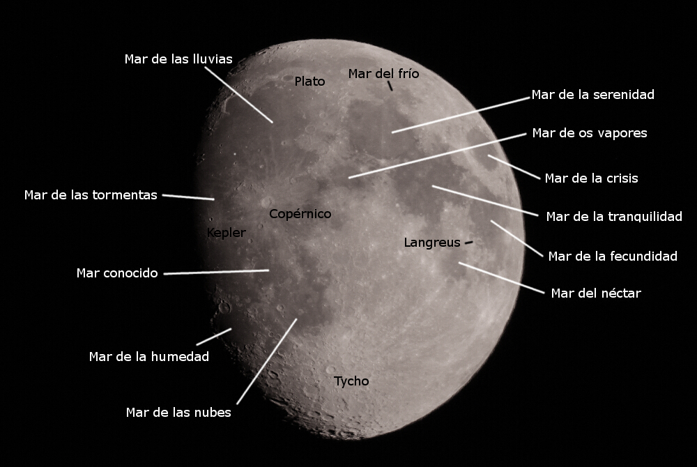La luna y sus cráteres, mapa lunar - El cielo de Rasal