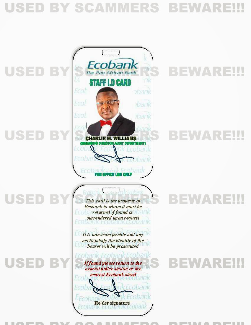 FRAUD FYI: 419 scam email with fake Ecobank staff ID card and fake bank ...