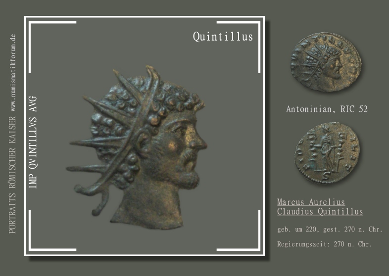 römische Kaiserportraits auf Münzen: Quintillus